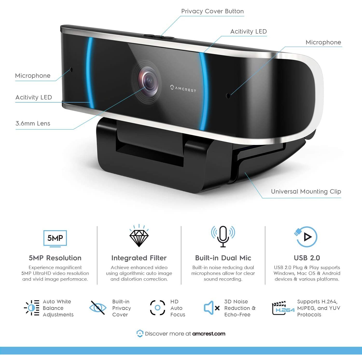 Amcrest USB 5-Megapixel Webcam 45476