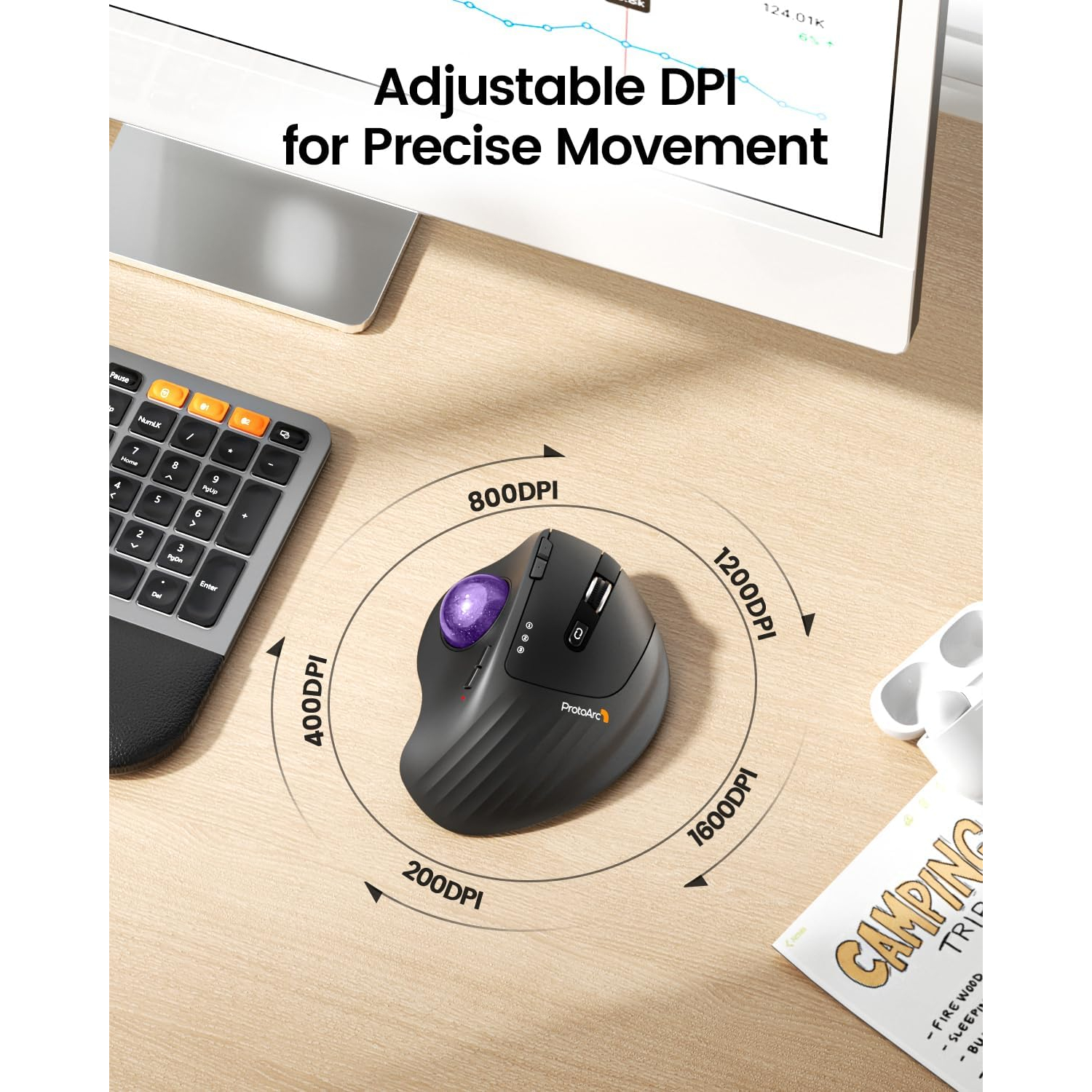 ProtoArc Bluetooth Vertical Trackball EM01 Mouse 94126