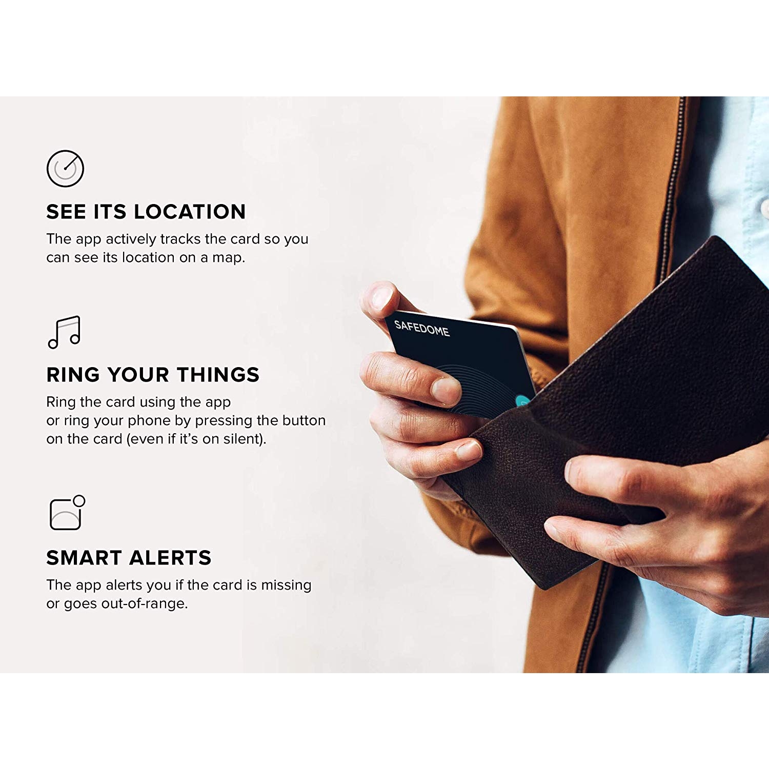 Safedome Akıllı Bluetooth İzleyici Kart ve Kablosuz Şarj Cihazı 27337