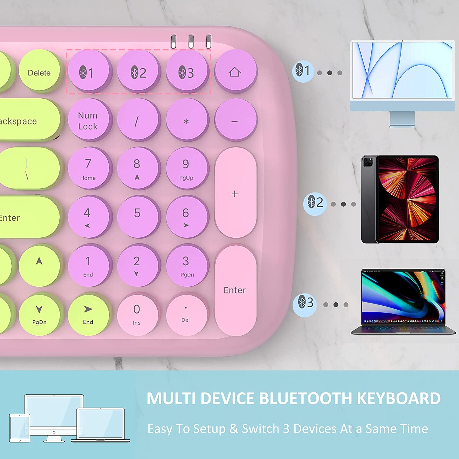 UBOTIE Renkli 100 Tuşlu Bluetooth Klavye 54804